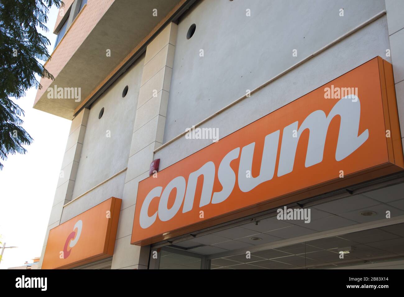 February 2020. Valencia, Spain. Logo of food and consumer stores named ...