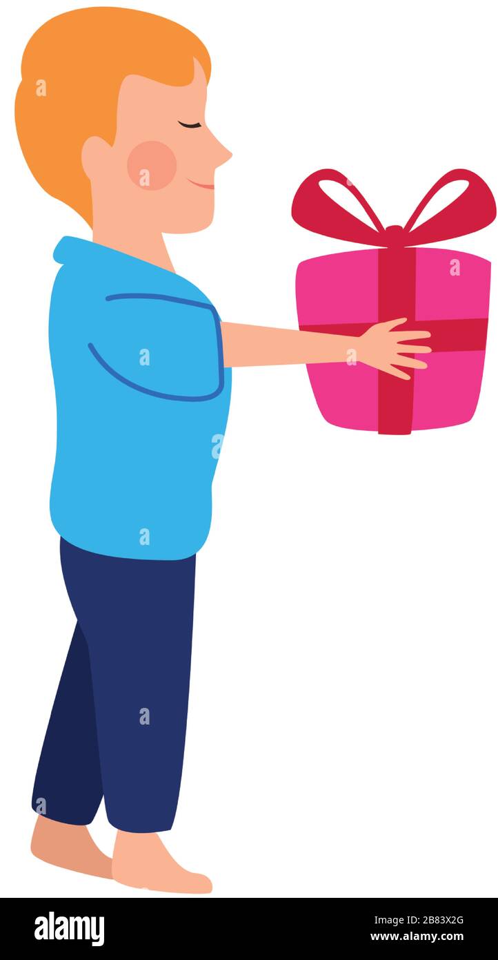 happy little boy lifting gift box Stock Vector Image & Art - Alamy