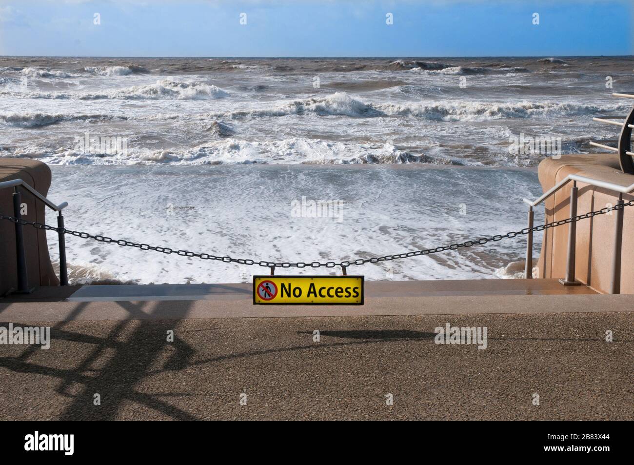 No Access to beach, warning sign at high tide on South Promenade ...