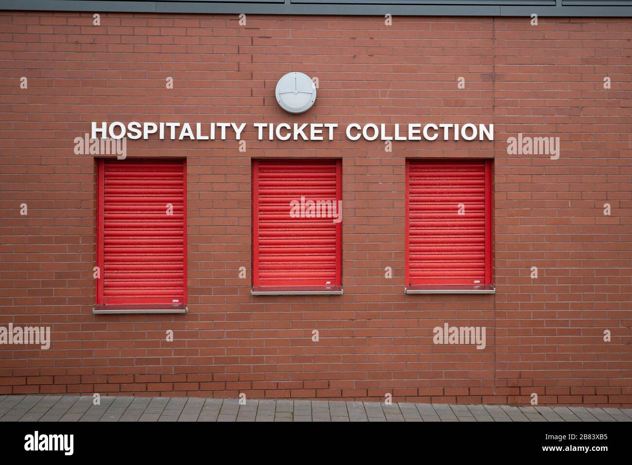 Closed Hospitality ticket collection office outside Anfield, home of ...
