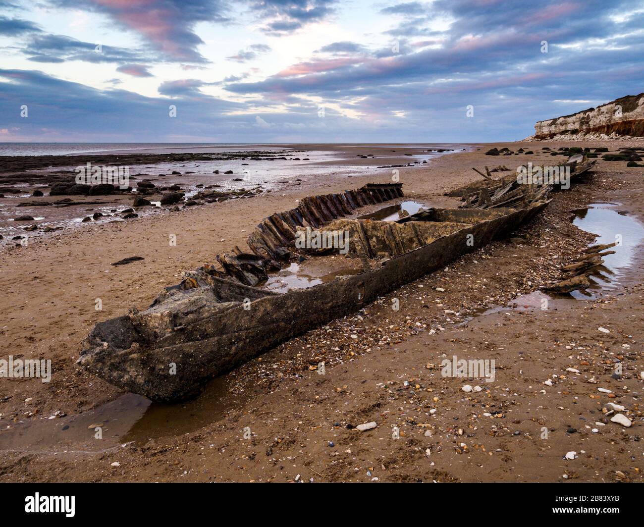 Hunstanton sea front with the ship wreak Sheraton taken with a wide ...