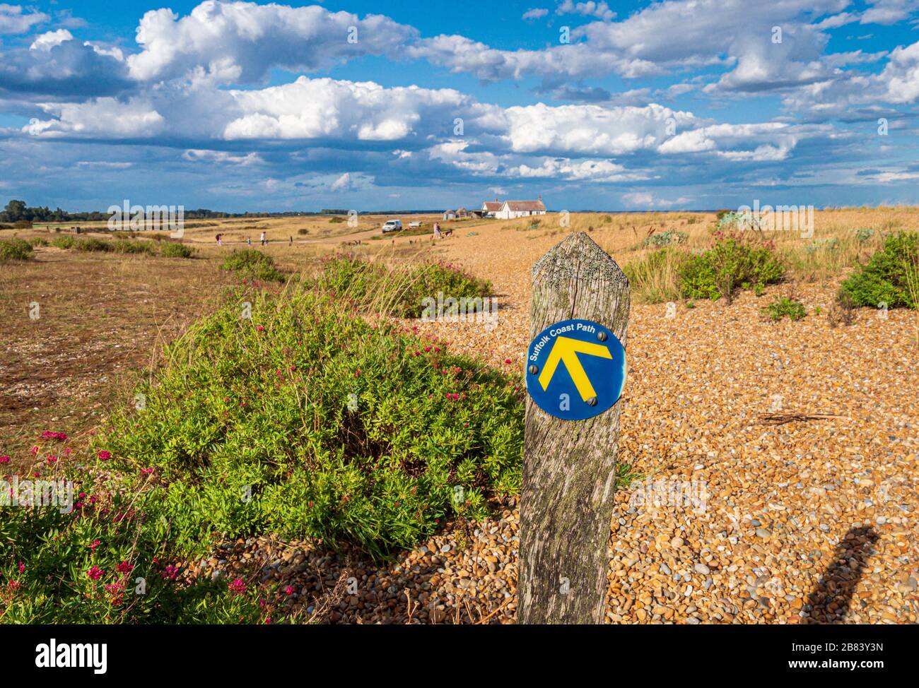 Shingle Street Suffolk with Suffolk Coast Path sign Stock Photo - Alamy