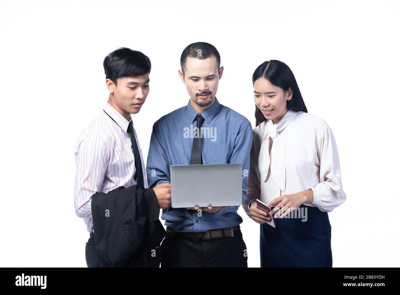 business people using laptop, on white background Stock Photo - Alamy