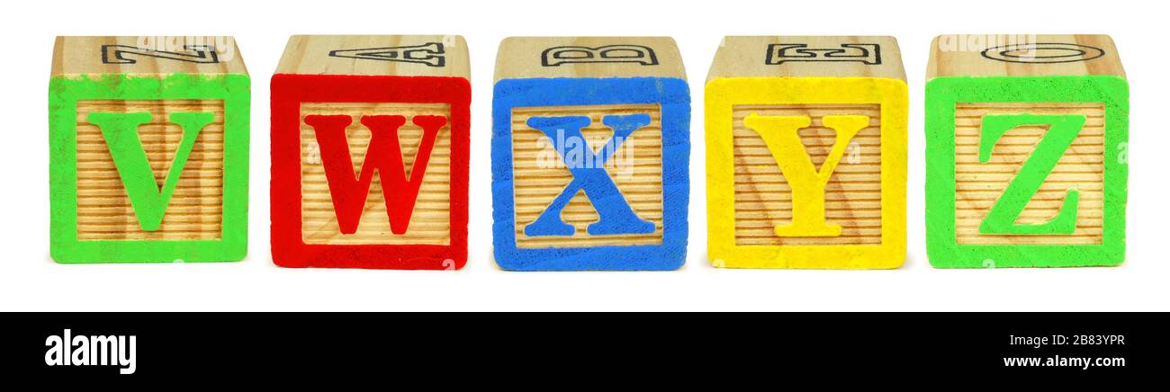 V W X Y Z wooden toy letter blocks isolated on white Stock Photo - Alamy