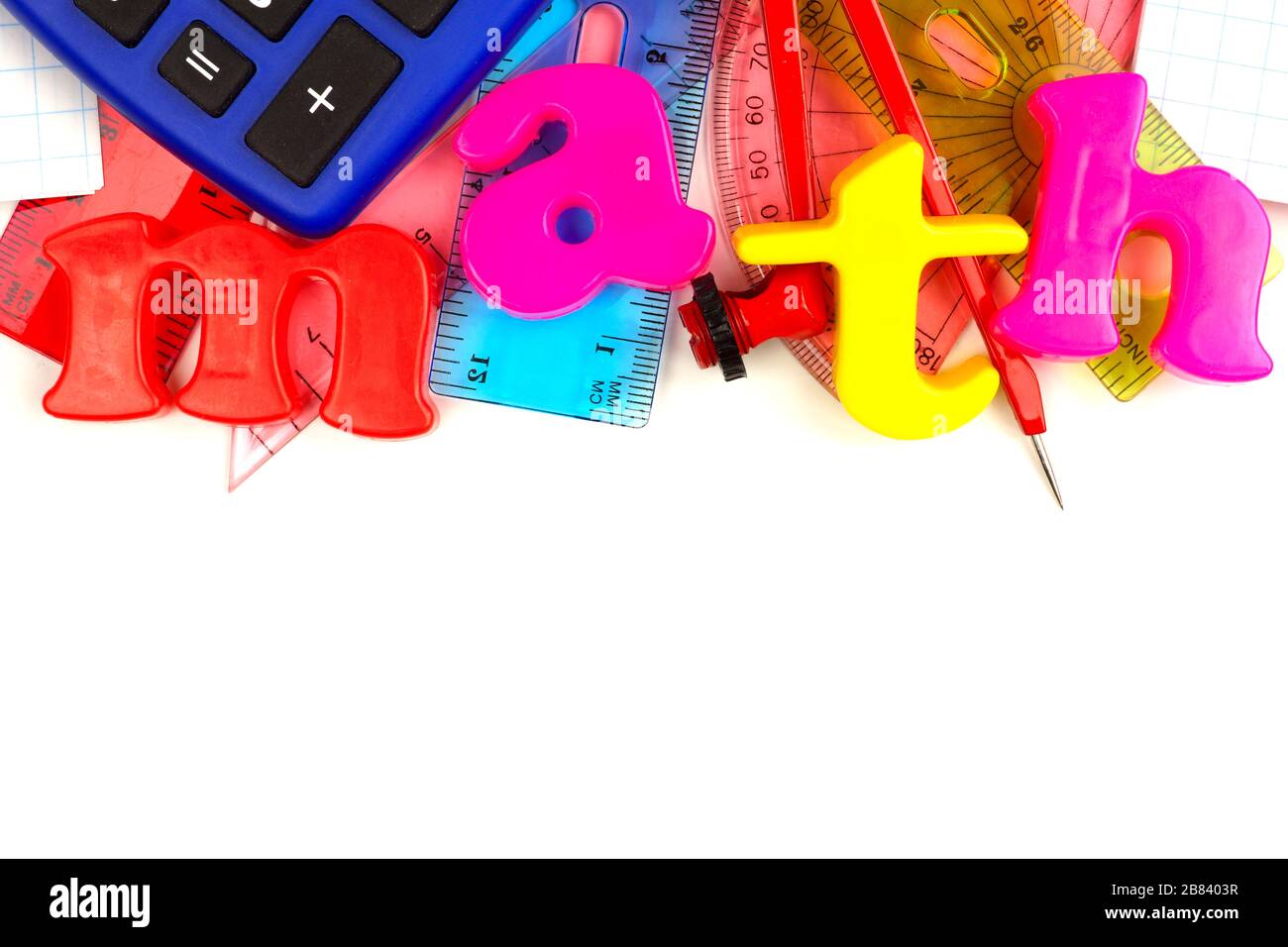 Toy magnetic letters spelling math with a math-themed school supplies ...