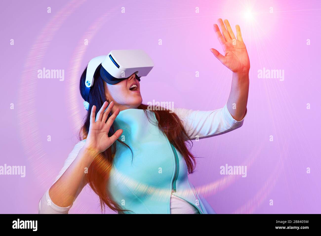 Woman wearing virtual reality headset. Concept of virtual reality ...