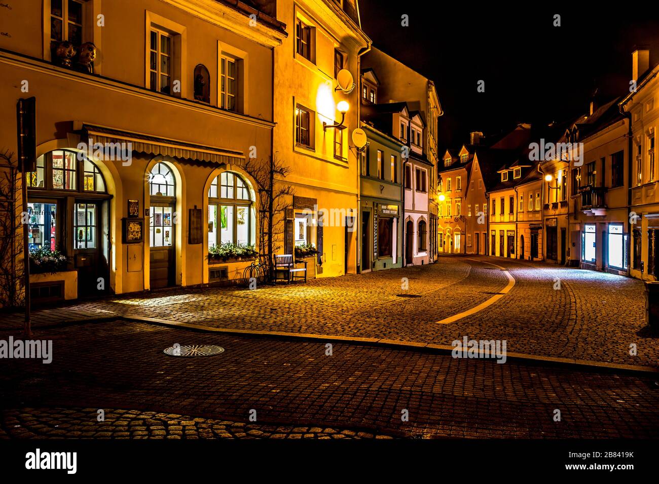 night view on a town Loket and Loket Castle (Hrad Loket, Burg Elbogen ...