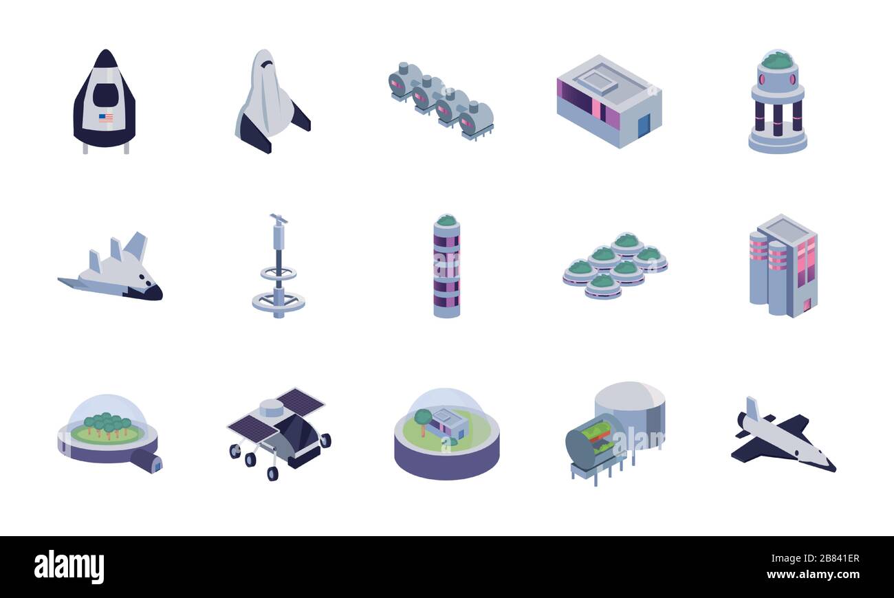 fill style icon set of Space futuristic cosmos outside universe ...