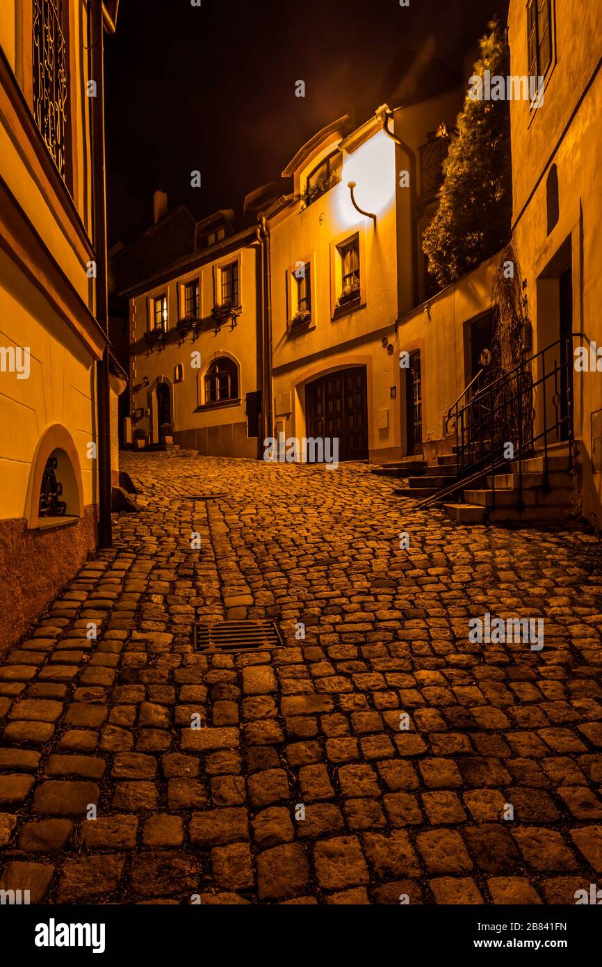 night view on a town Loket and Loket Castle (Hrad Loket, Burg Elbogen ...