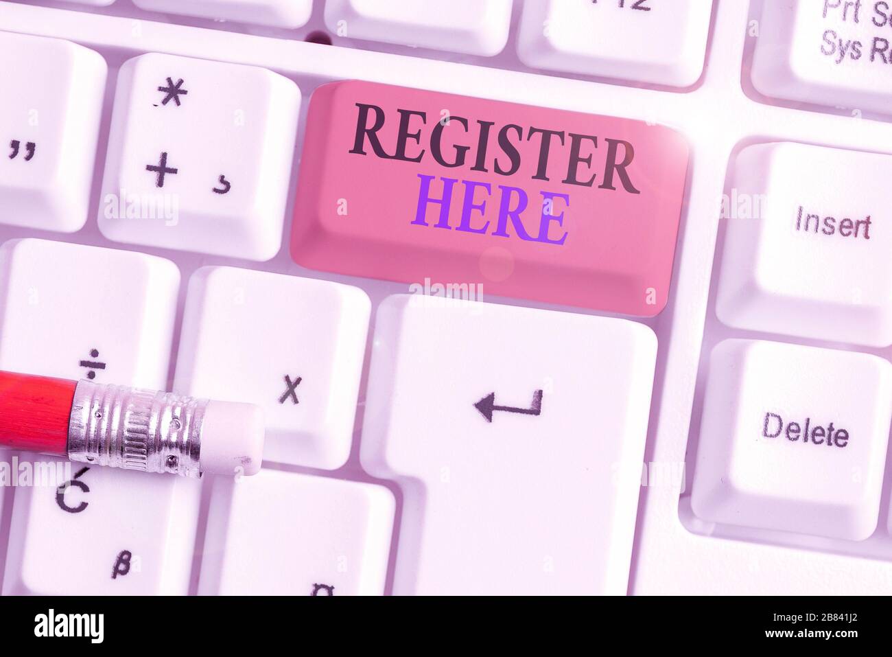 Writing note showing Register Here. Business concept for put your name ...