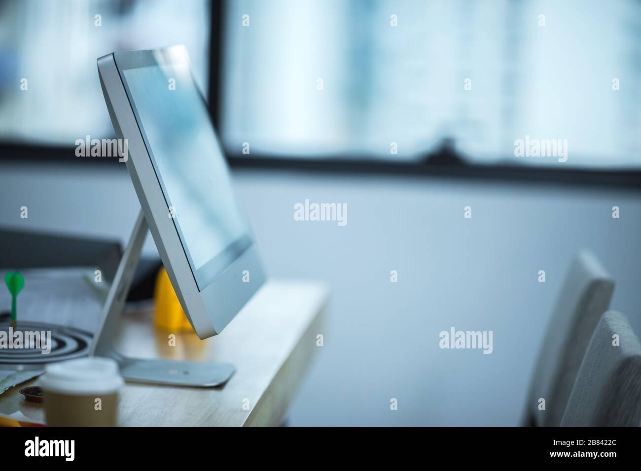 business workspace background desktop with computer Stock Photo - Alamy