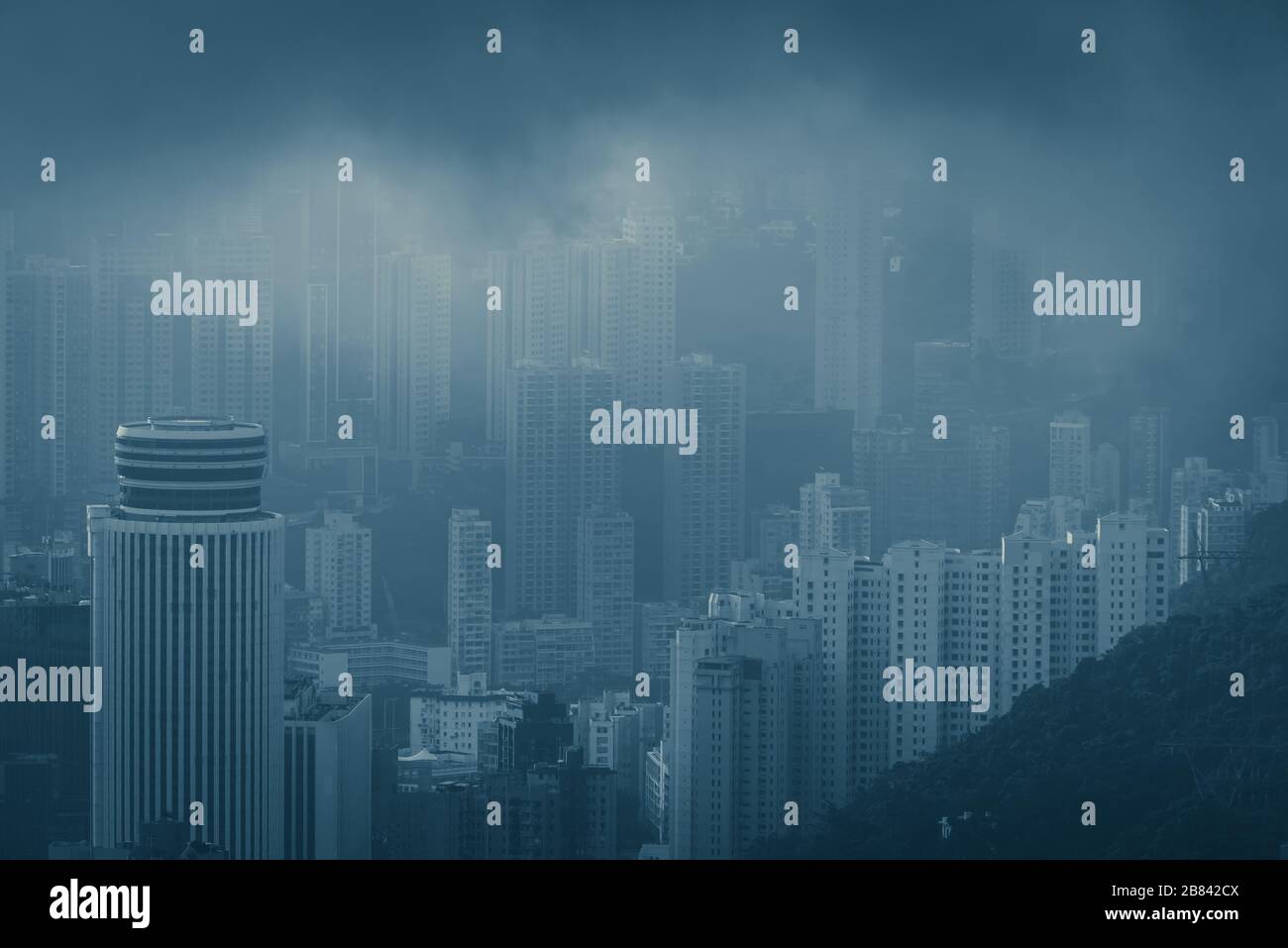 Hong Kong city in blue creative filter Stock Photo - Alamy