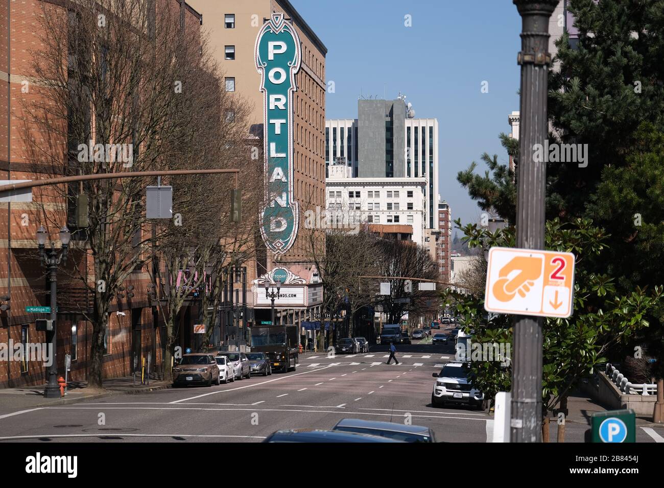 Portland, USA. 19th Mar, 2020. Quieter than usual scenes pictured in ...