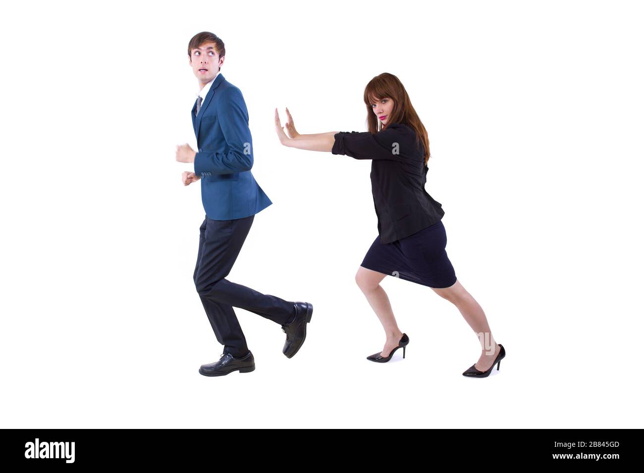 Woman pushing man away Cut Out Stock Images & Pictures - Alamy