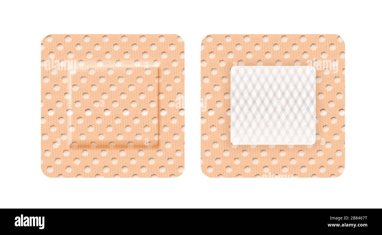 Set of band-aid in shape of square isolated on white background Stock ...