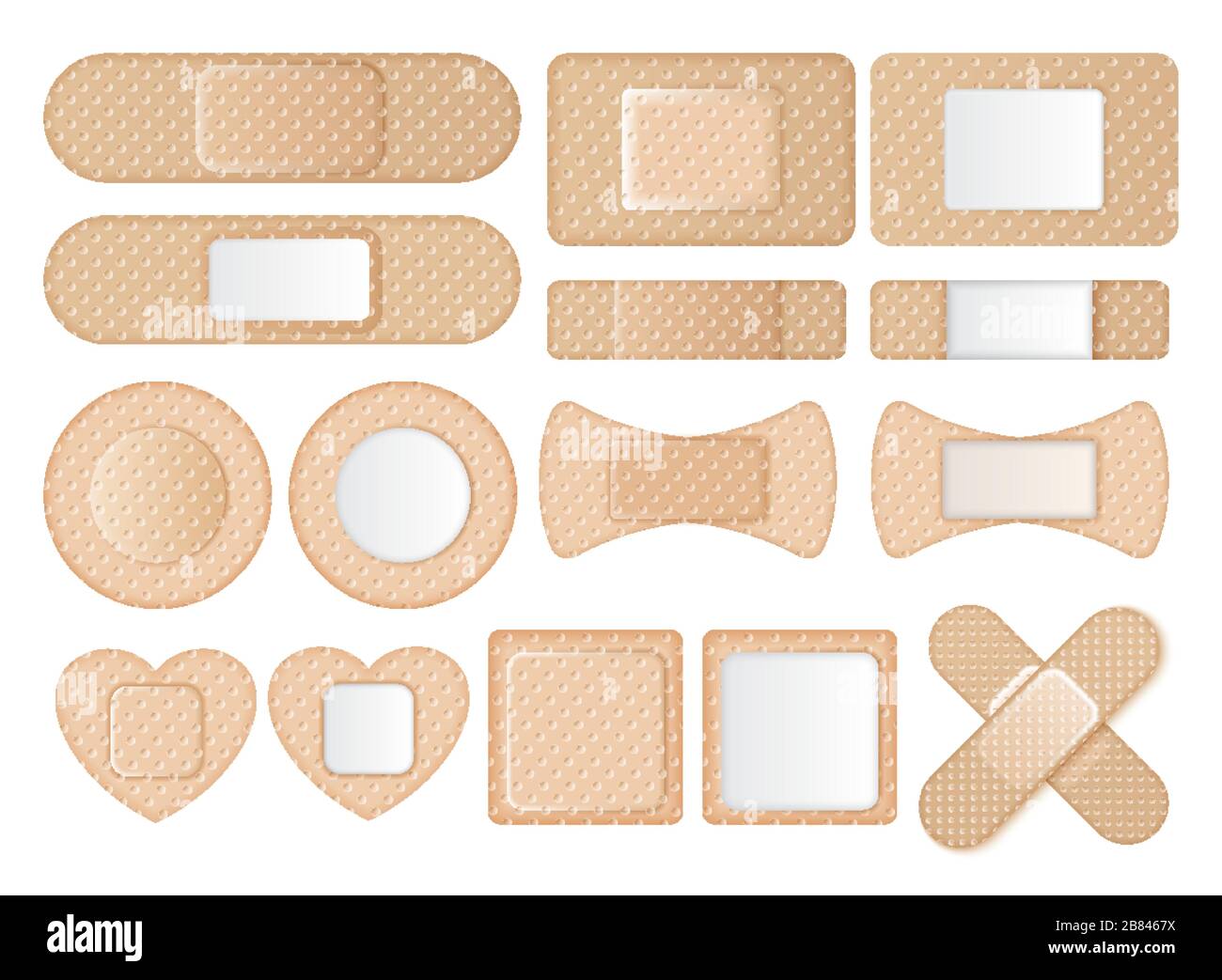 Graphic Set Of Band Aids In Different Shapes And Forms On White Background Stock Vector Image
