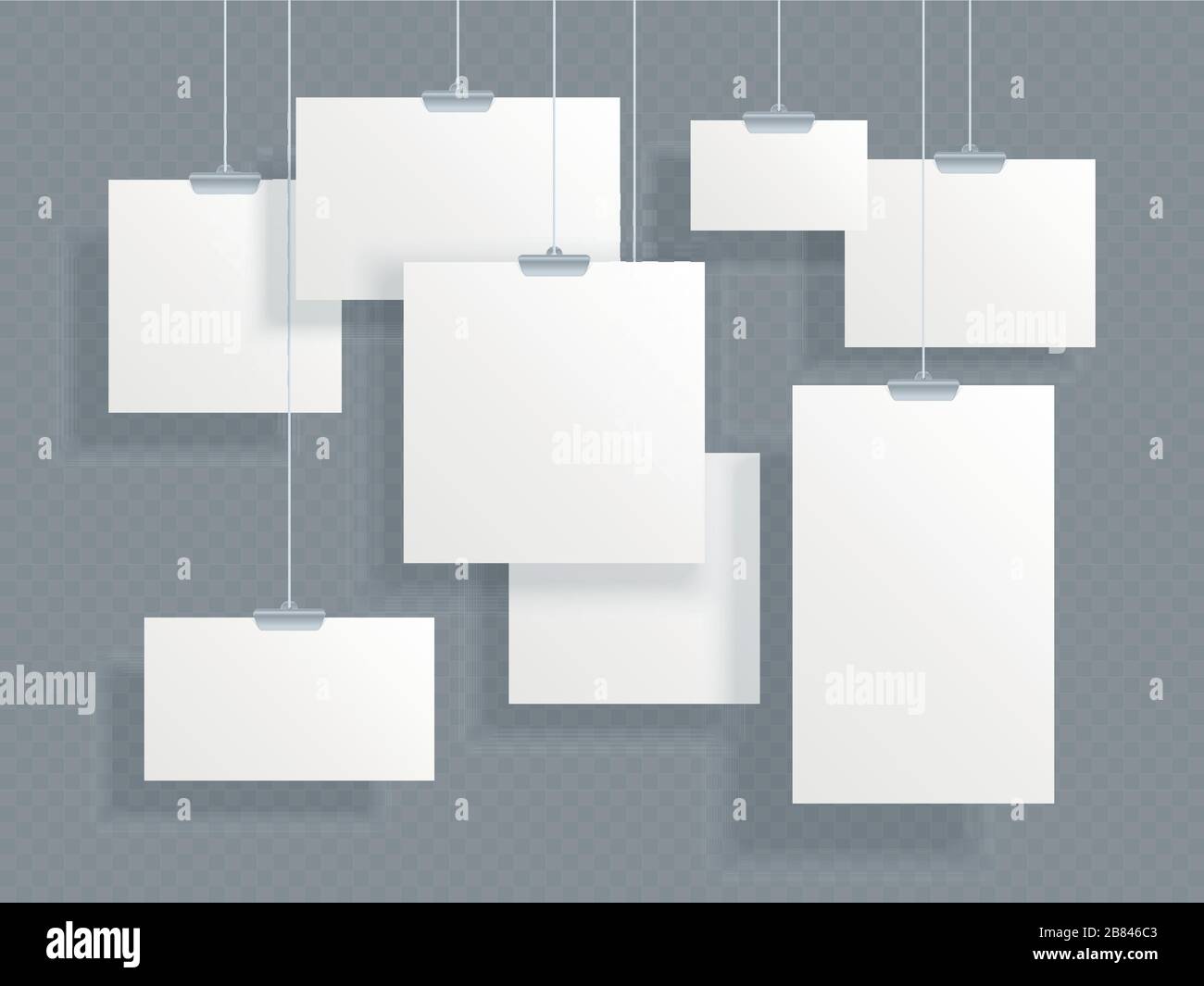 Vector collection of hanging empty blank ID cards on transparent ...