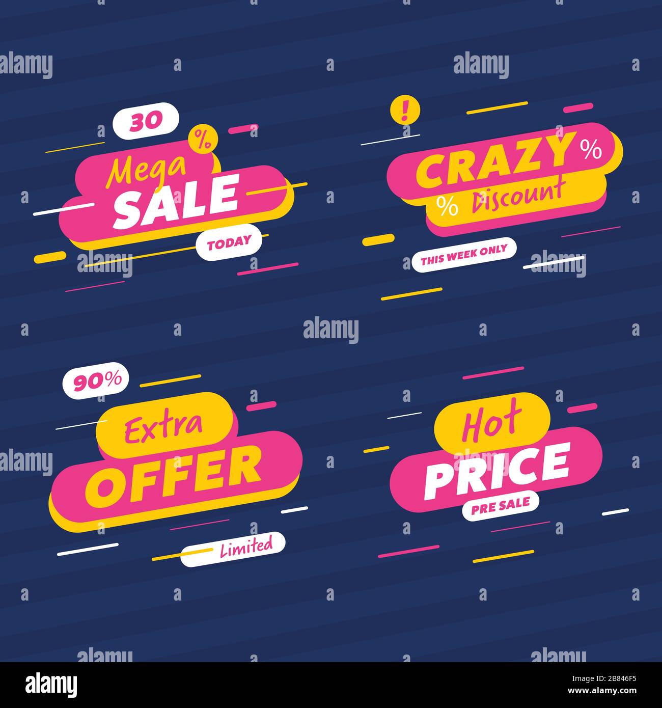 Colorful collection of labels showing crazy and hot discounts on blue ...