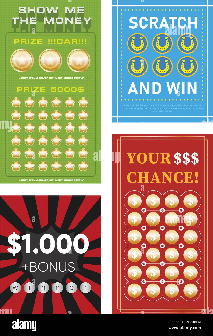 Bright composition of different lottery tickets design isolated on ...