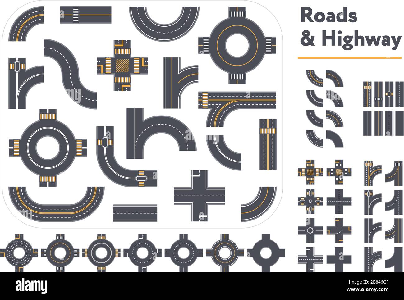 Set of different intersections and road pieces in graphic style ...