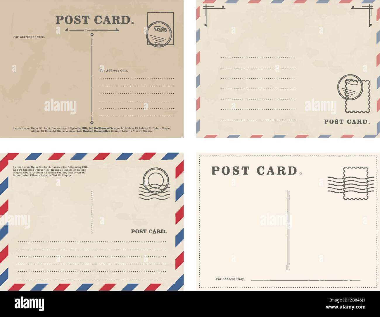 Composed graphic set of various postcards with blank writing area on ...