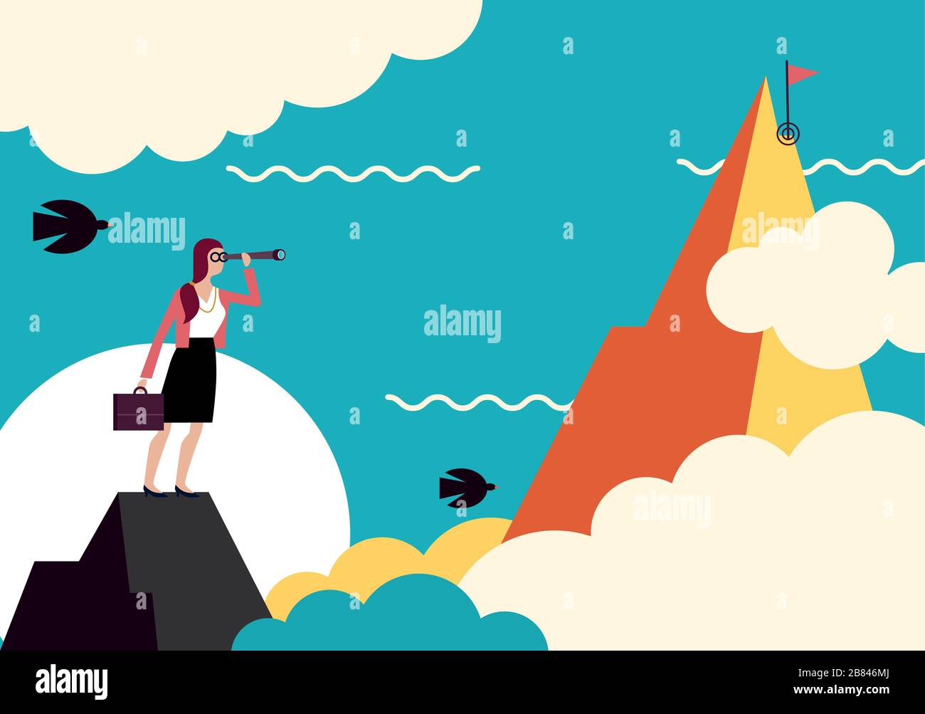 Business perspective. Businesswoman looks at target, business goal ...