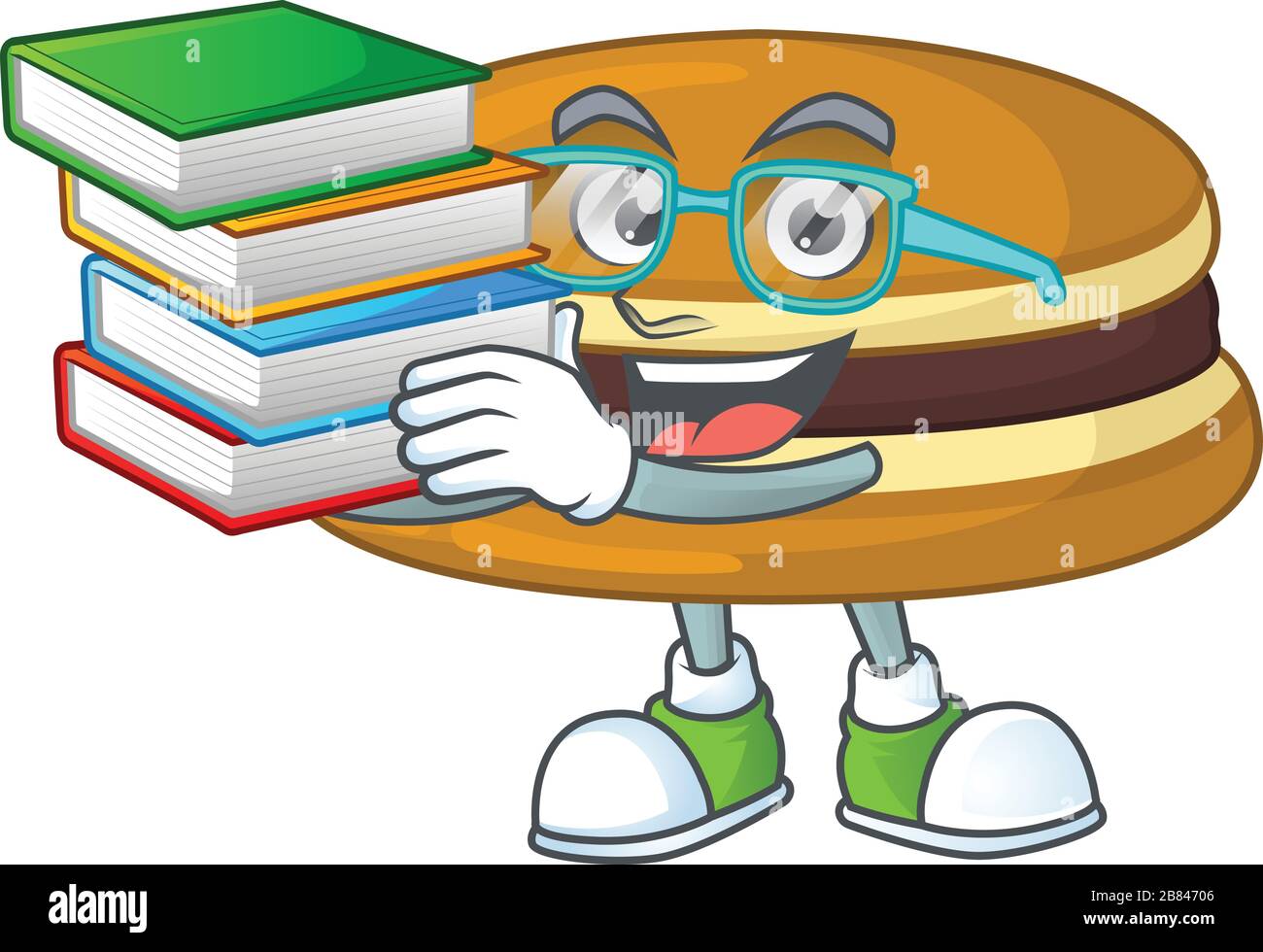 A hard-working student in dorayaki cartoon design with book Stock ...