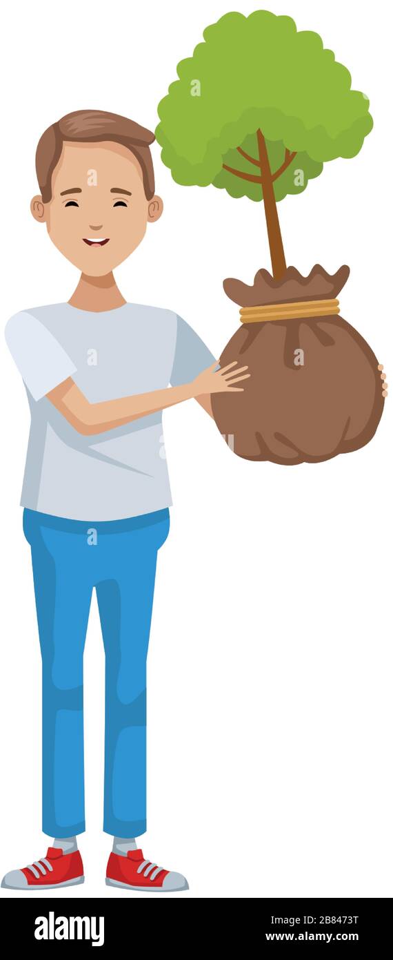 environmentalist man with tree plant avatar character Stock Vector ...