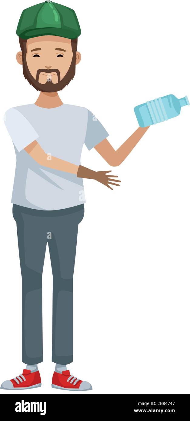 environmentalist man recycling bottle character Stock Vector Image ...