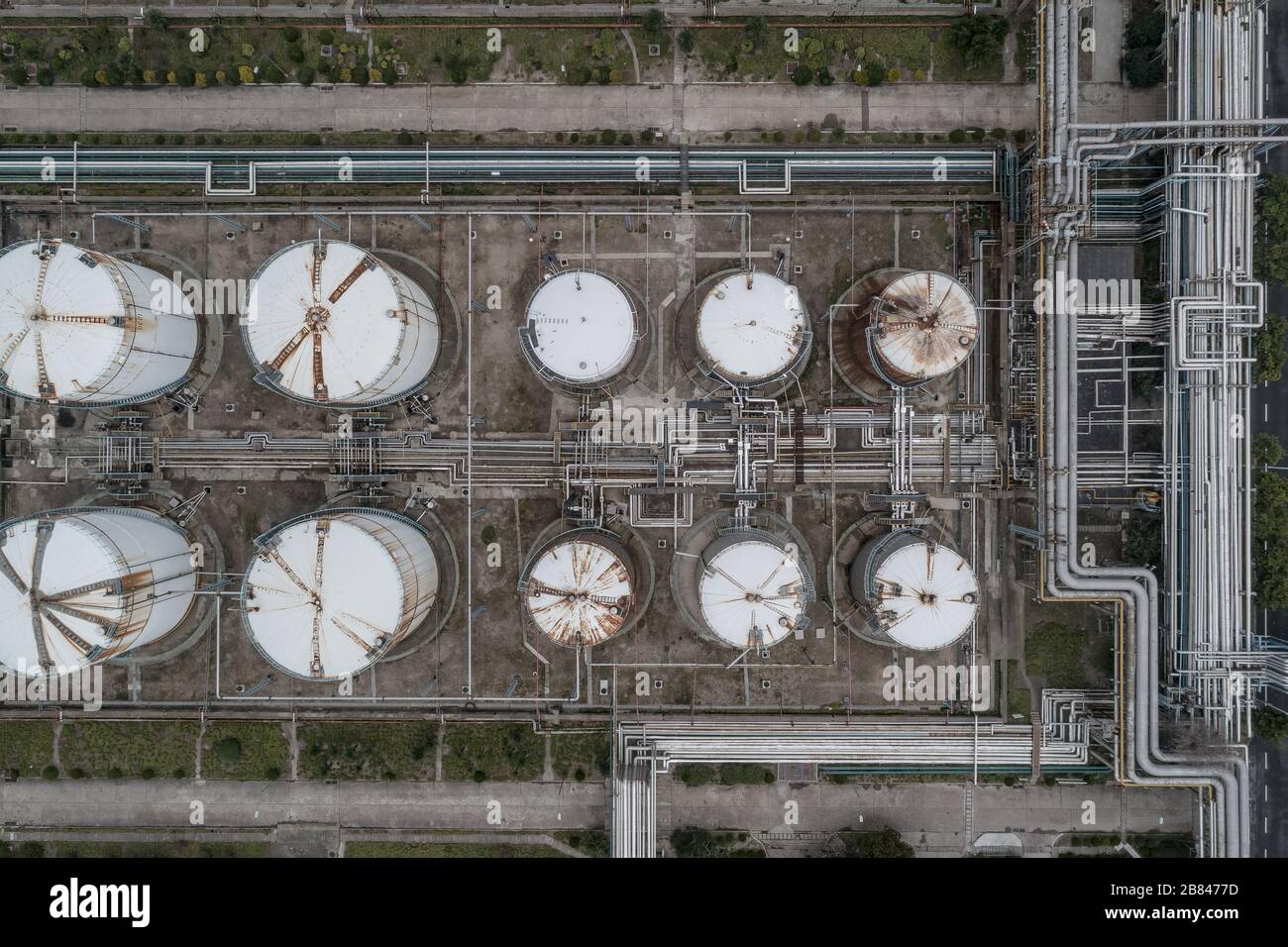 Aerial view of the pipelines and storage tanks Stock Photo - Alamy