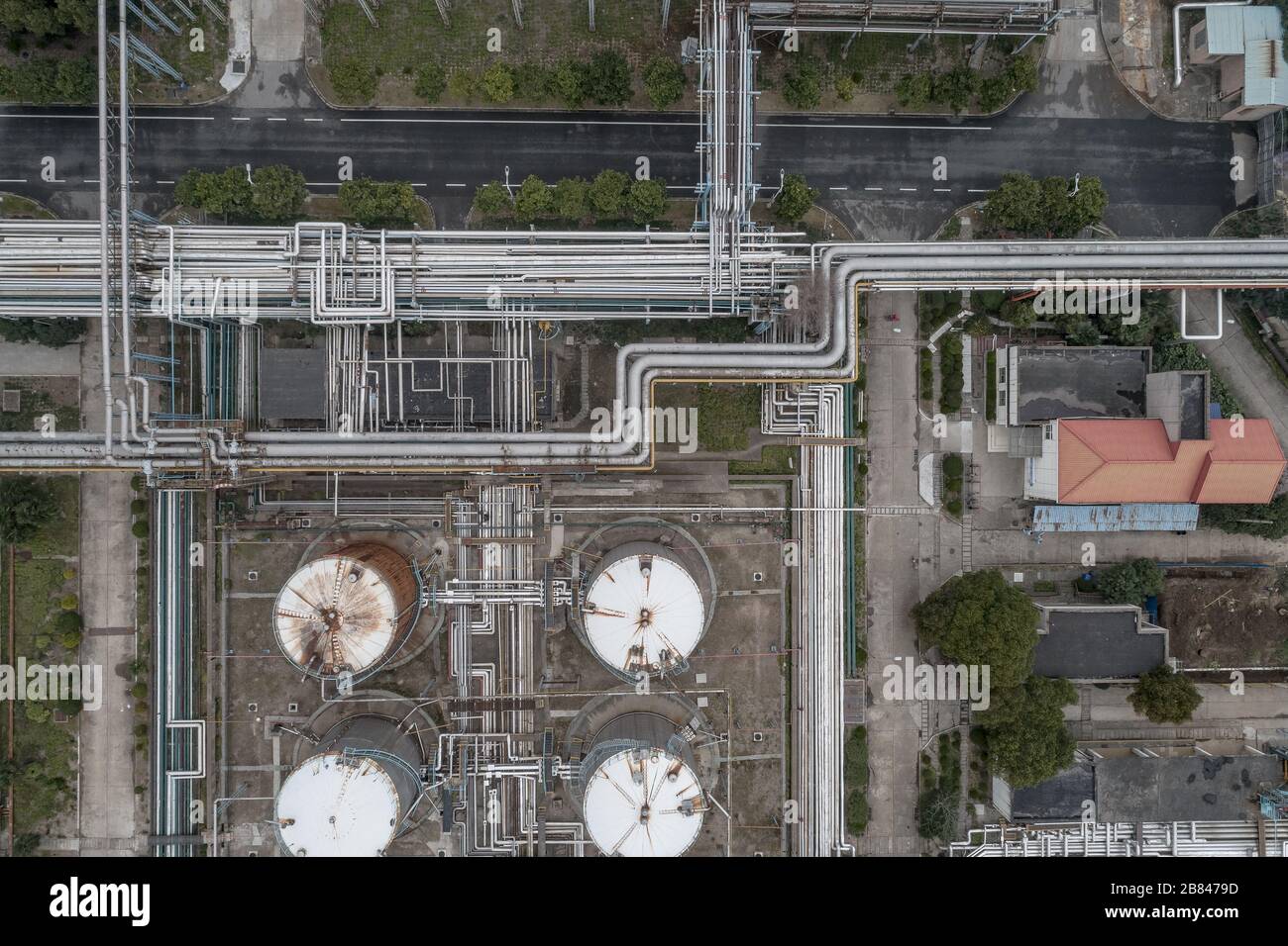 Aerial view of the pipelines and storage tanks Stock Photo - Alamy