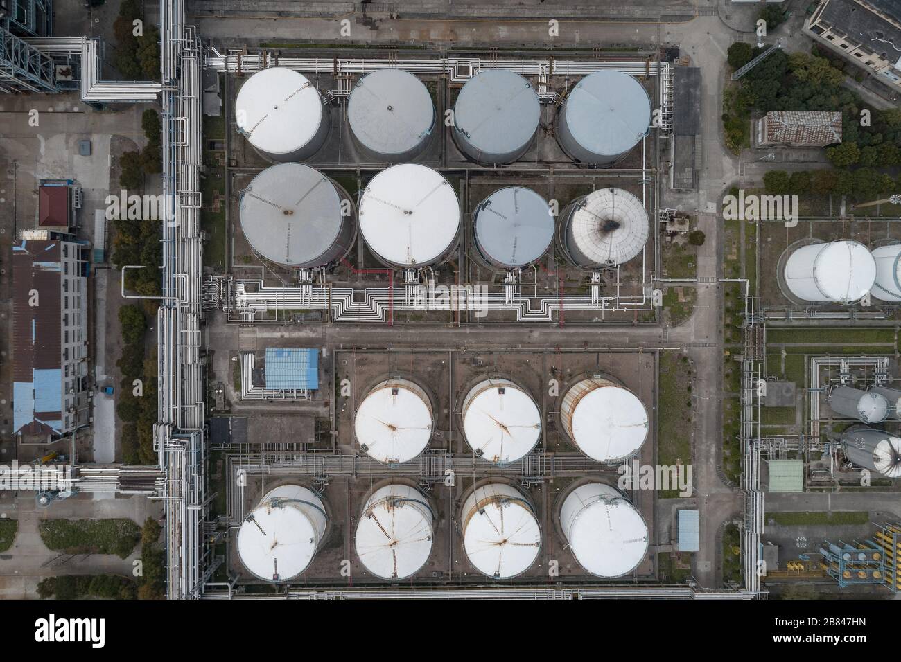 Aerial view of the pipelines and storage tanks Stock Photo - Alamy