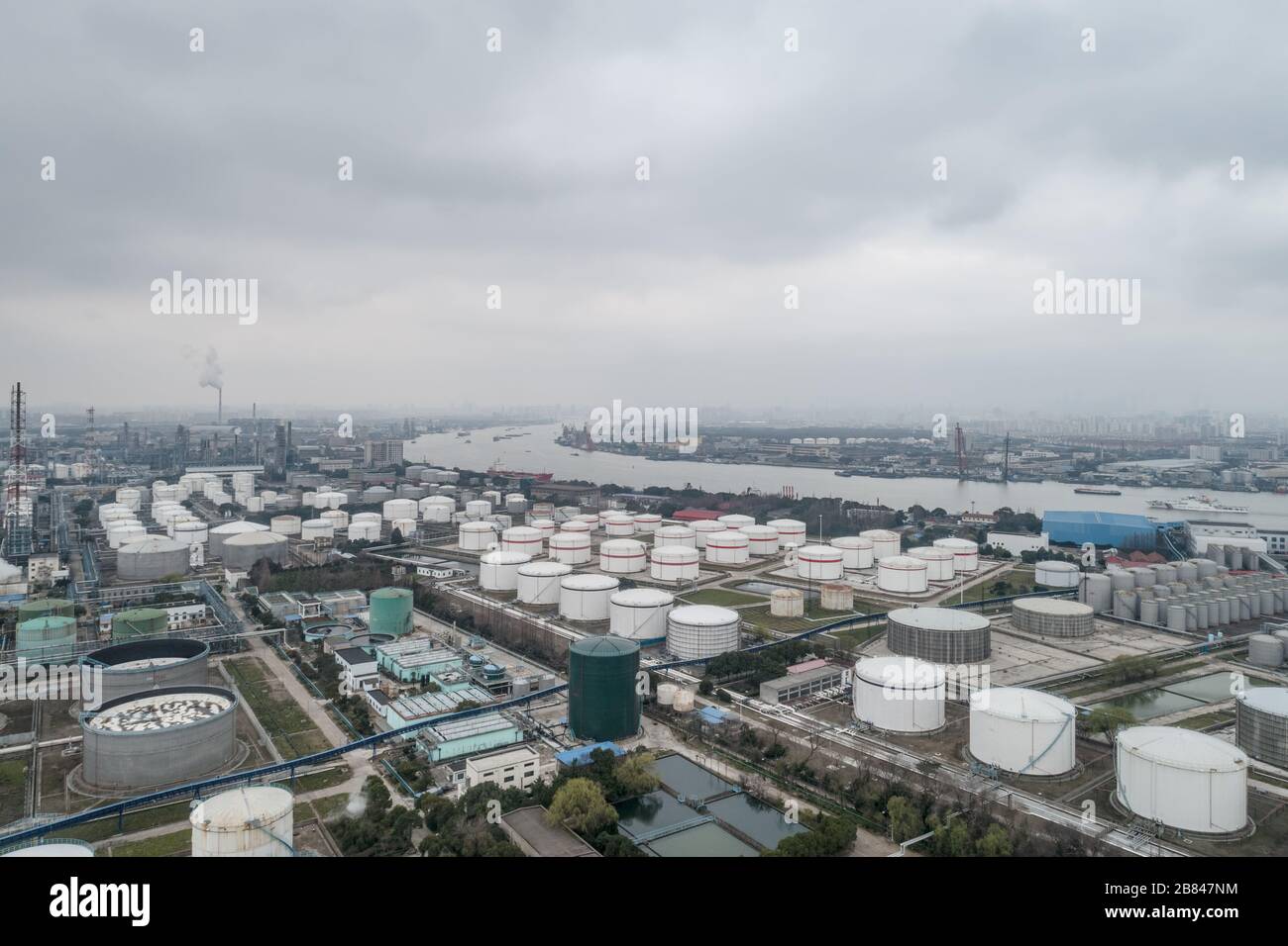 Aerial view of the pipelines and storage tanks Stock Photo - Alamy