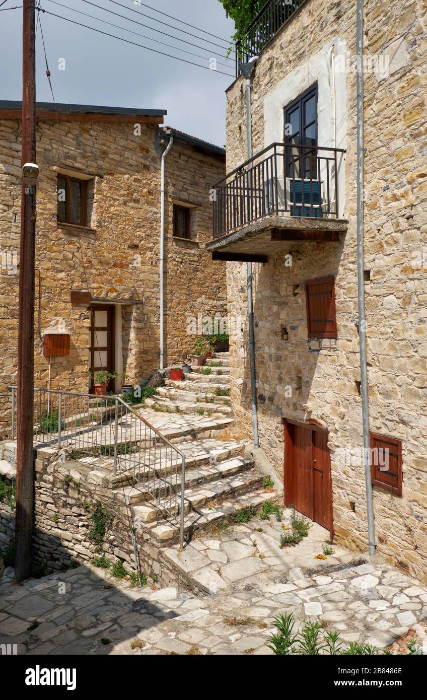 The view of traditional white ladder paved street of Pano Lefkara ...