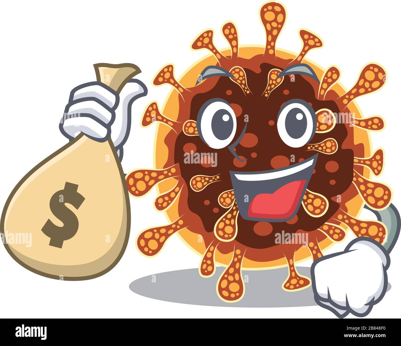 Smiley rich gamma coronavirus cartoon character bring money bags Stock ...