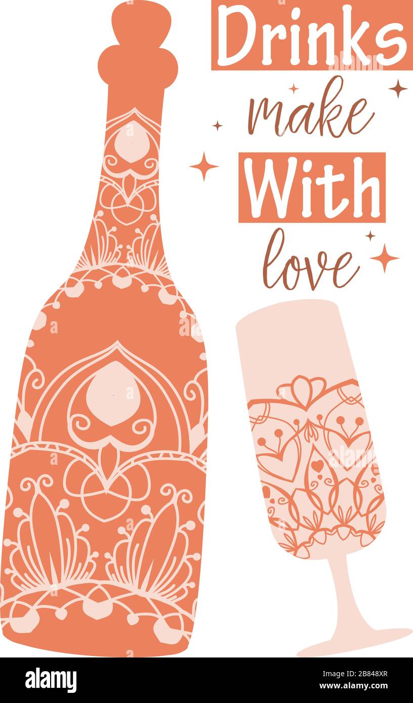 Modern bottle wine and glass champagne. Vector Stock Vector Image & Art ...