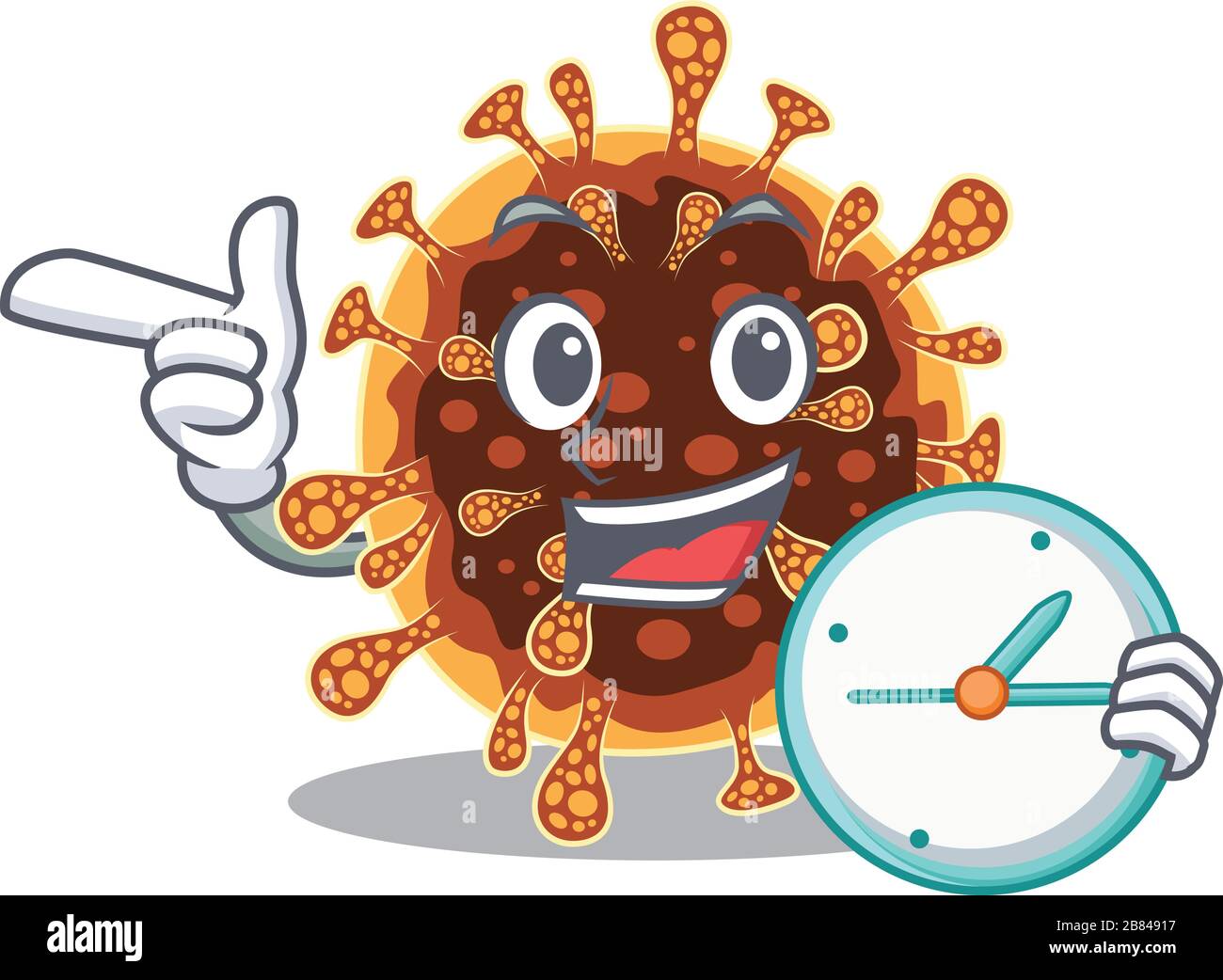Cheerful gamma coronavirus cartoon character style with clock Stock ...