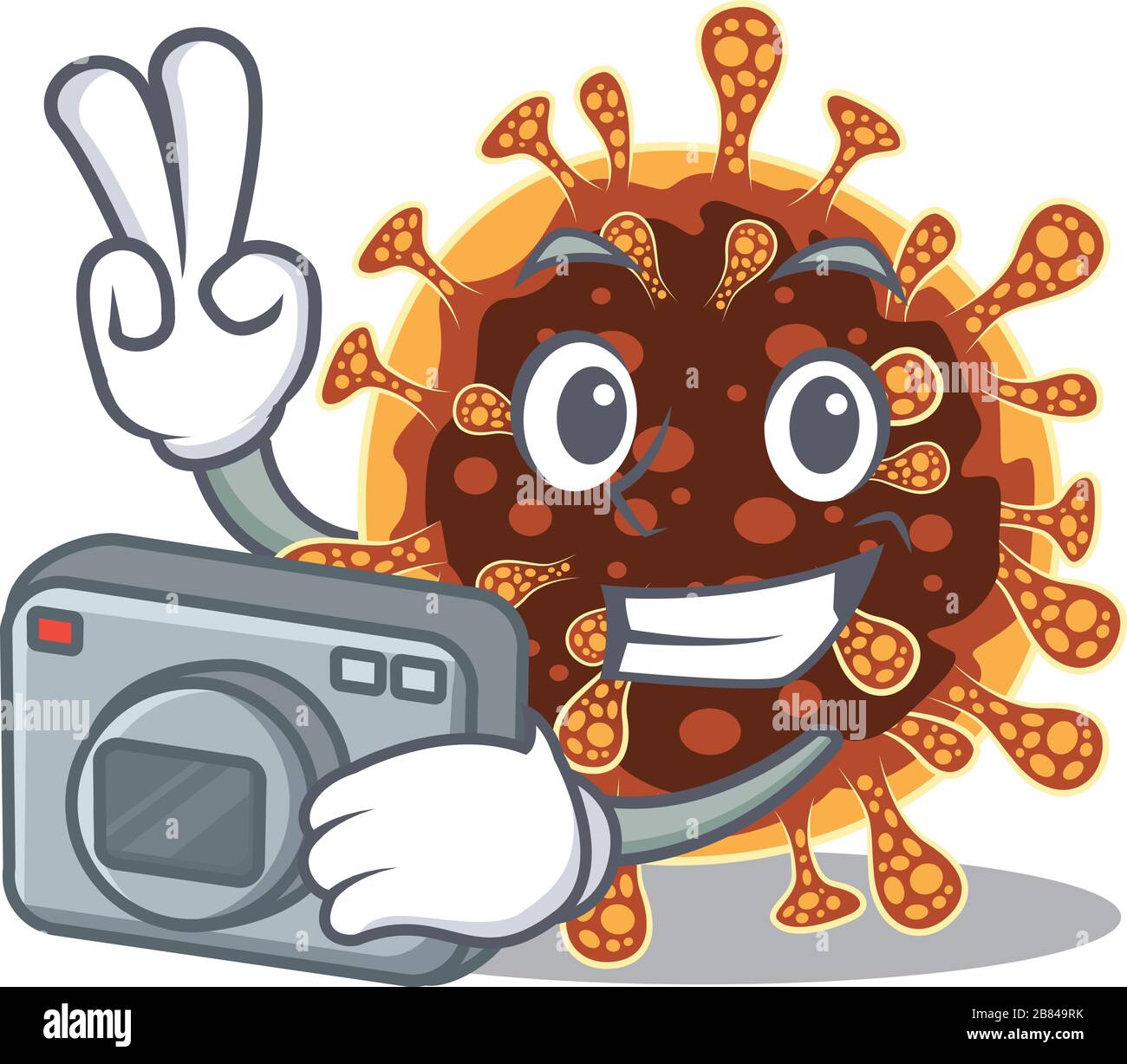 Gamma coronavirus mascot design as a professional photographer with a ...