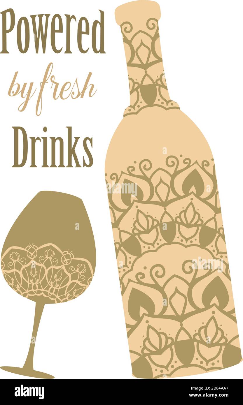 Mocca colour bottle and glass with angela and alcohol. Vector Stock ...