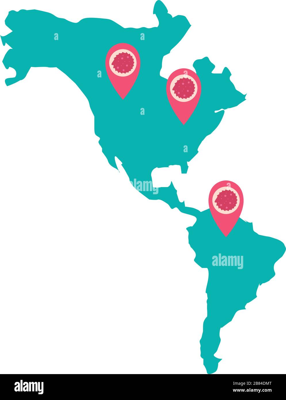 America map with covid 19 virus location pins over white background ...