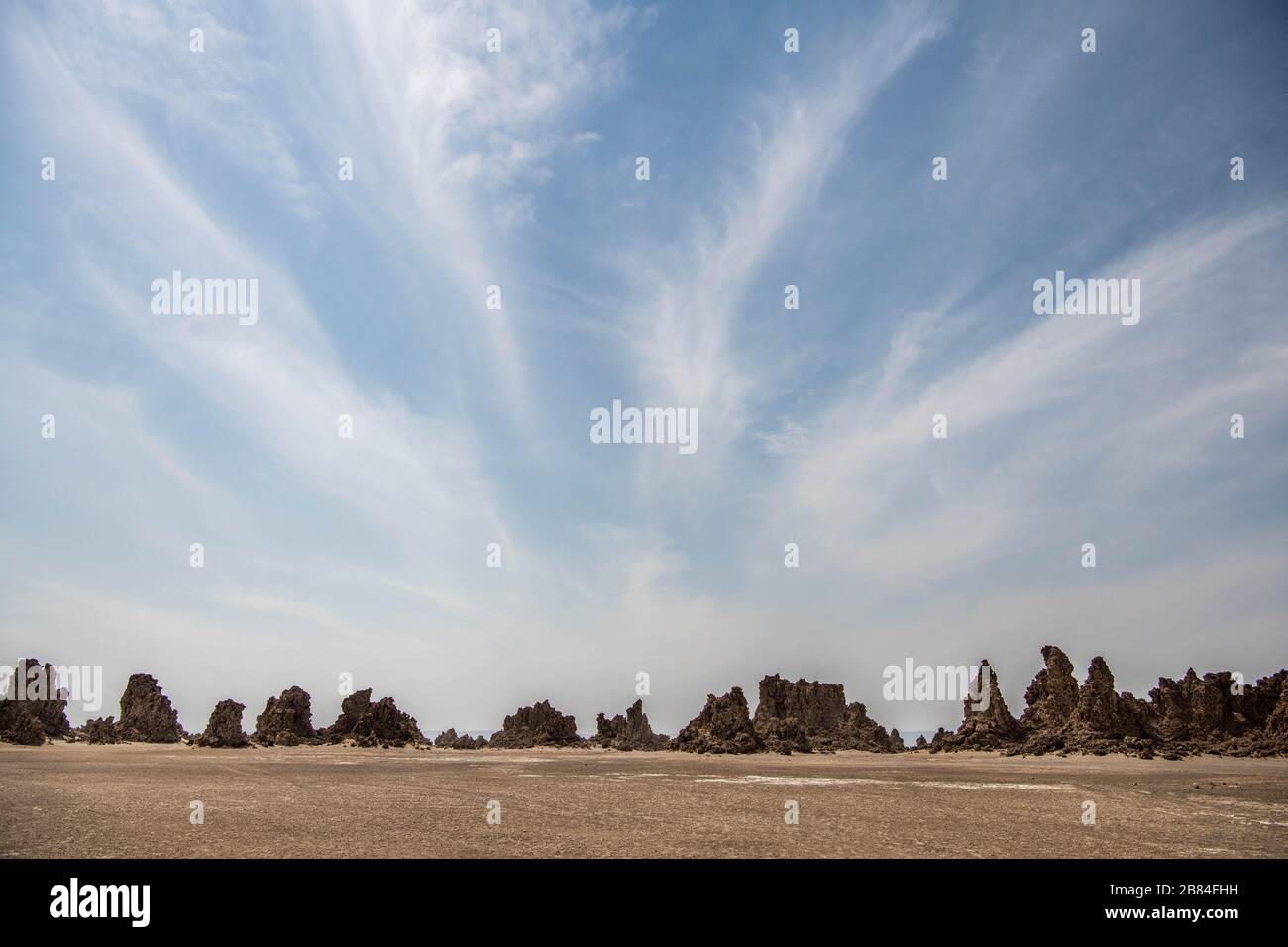Africa, Djibouti, Lake Abbe. Moonlike landscape view of rock formation ...