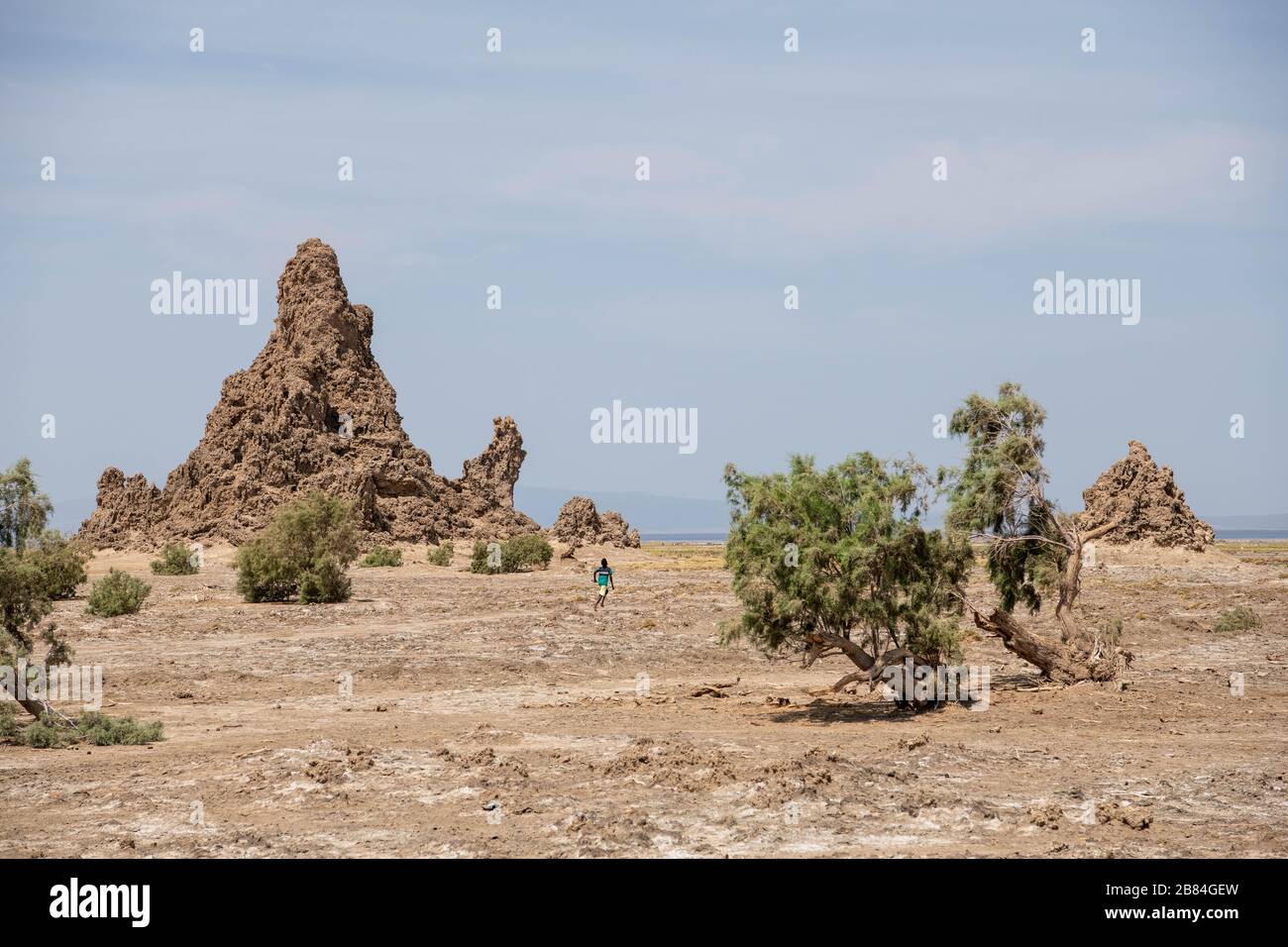 Africa, Djibouti, Lake Abbe. Moonlike landscape view of rock formation ...