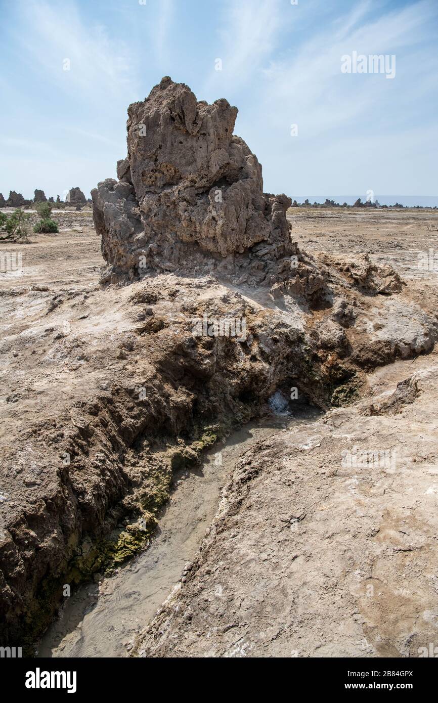 Africa, Djibouti, Lake Abbe. Natural boiling water coming out of the ...