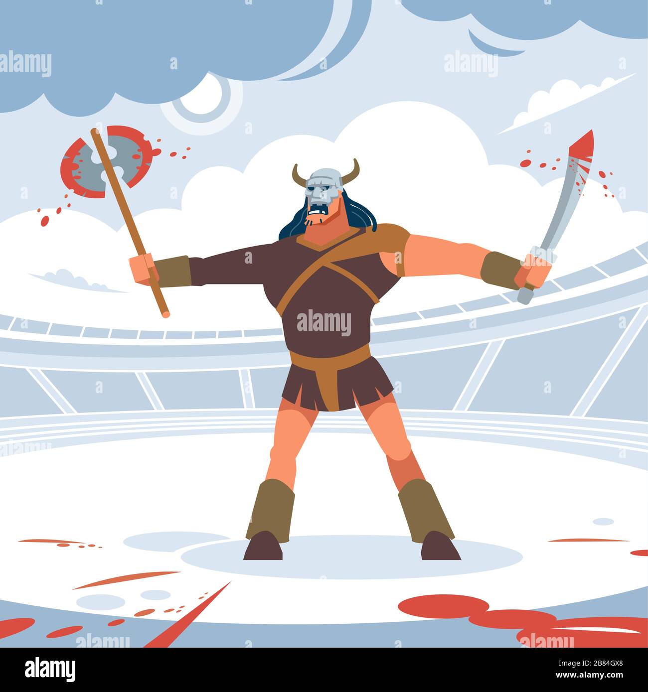 Killer. Huge aggressive Gladiator winner of gladiatorial combat. Vector ...
