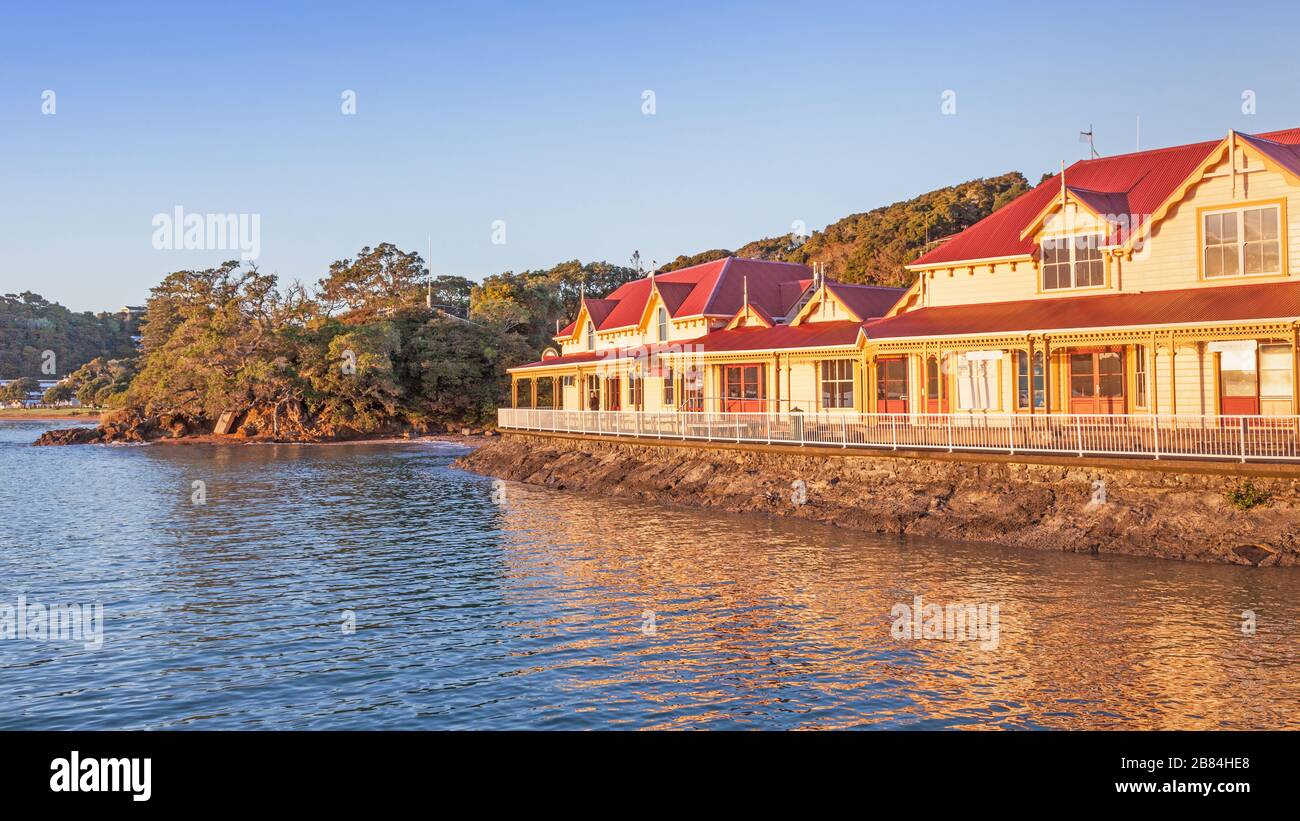 Waterfront shops and offices, in Paihia, the main tourist town in the ...