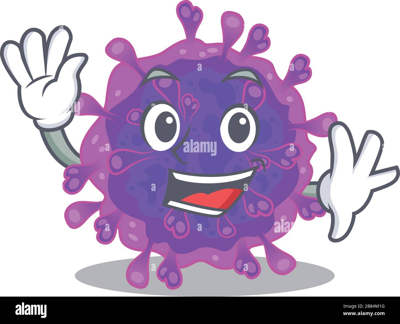 Smiley alpha coronavirus cartoon mascot design with waving hand Stock ...