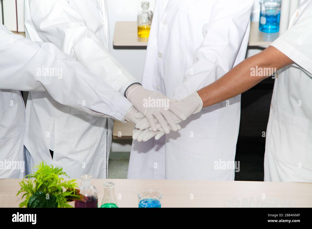 Scientists shaking hands in lab hi-res stock photography and images - Alamy