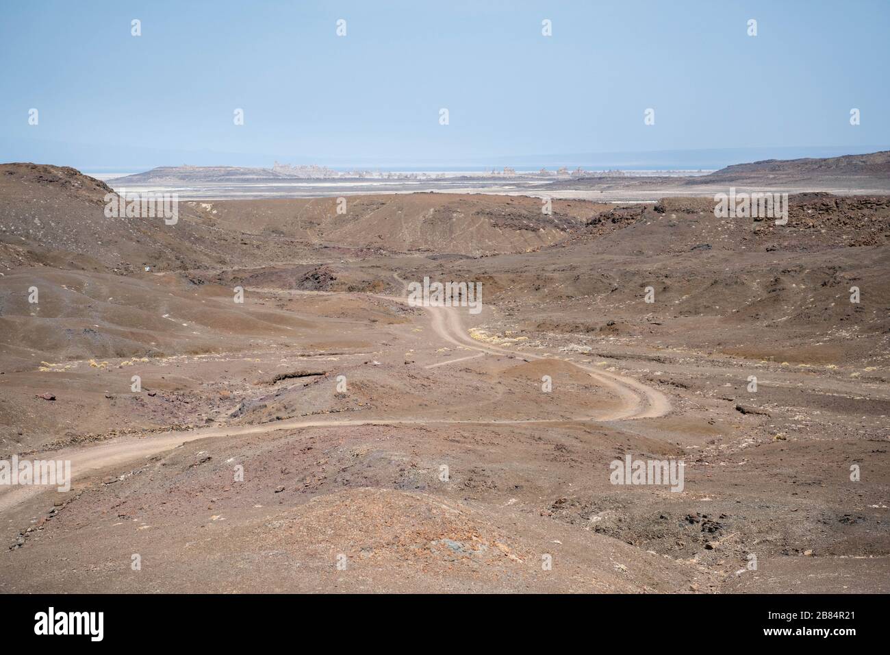 Africa, Djibouti, Lake Abbe. pathway leading to lake Abbe Stock Photo ...