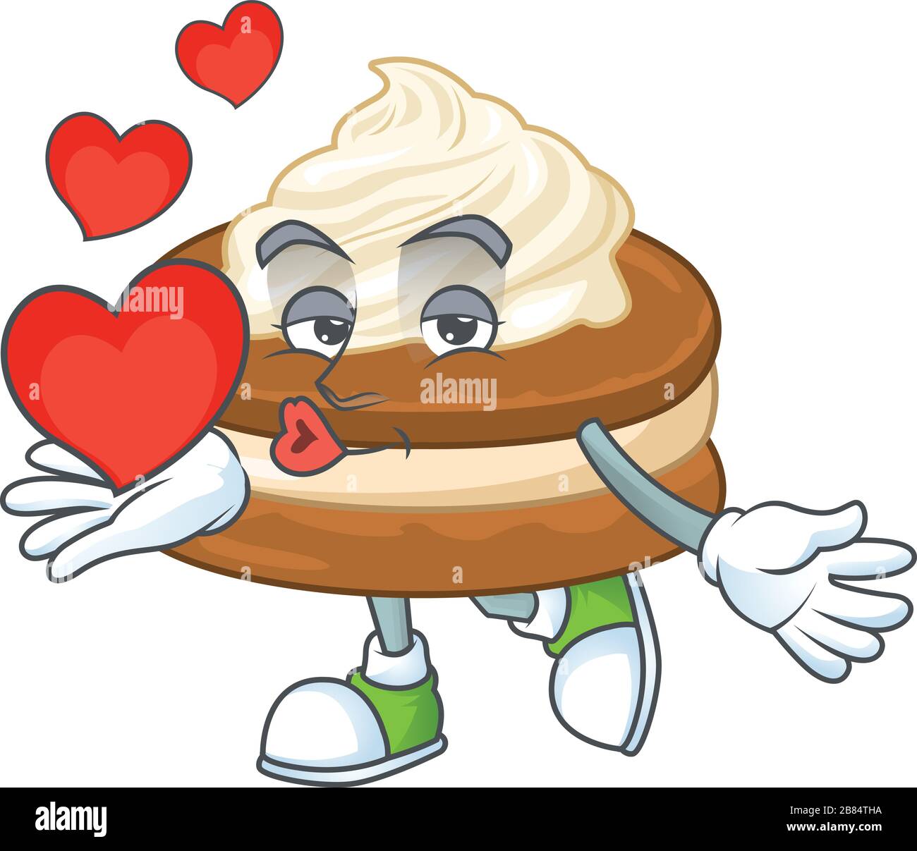 A romantic cartoon character of white cream alfajor with a heart Stock ...