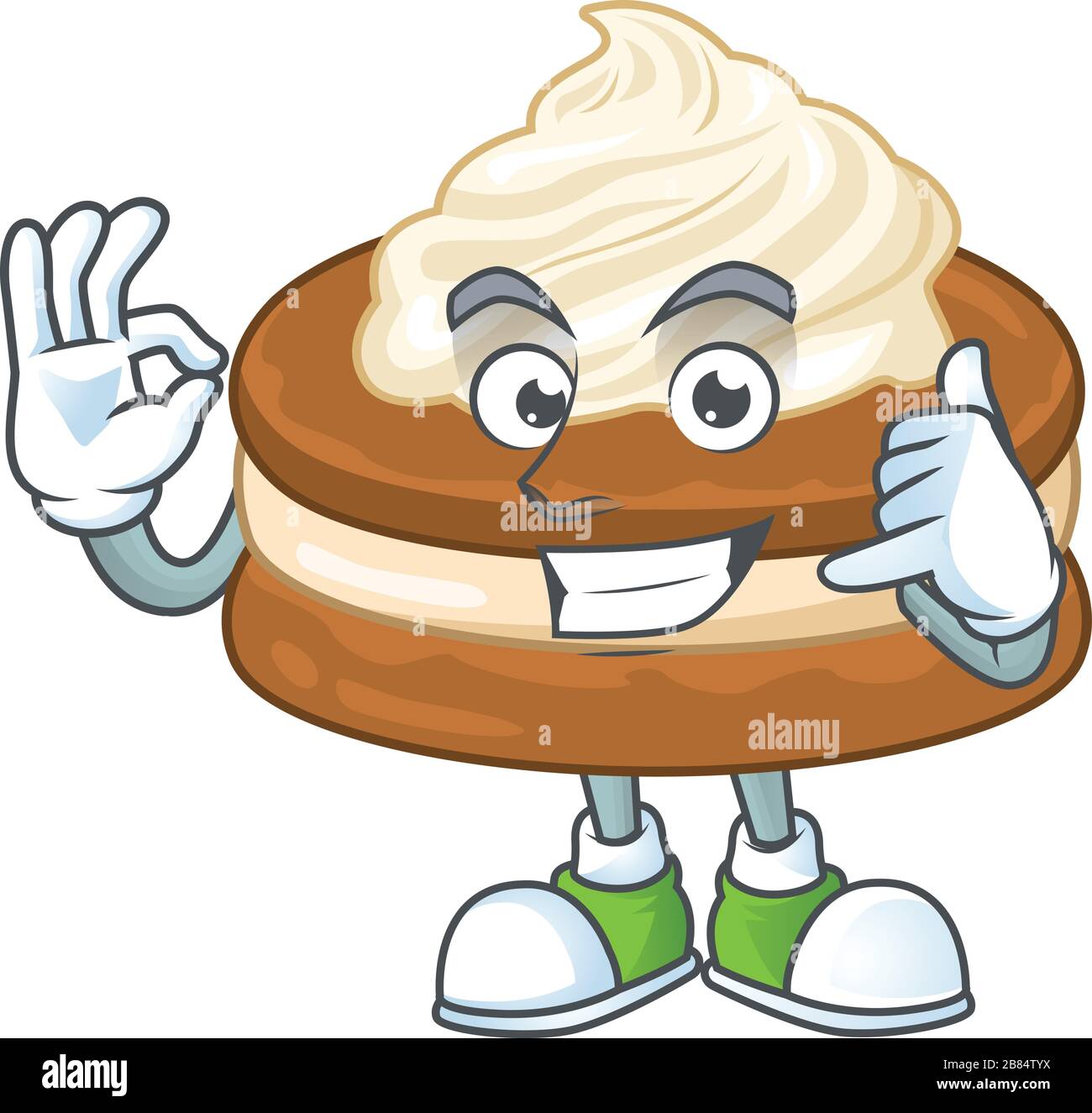 Call me funny gesture white cream alfajor mascot cartoon design Stock ...